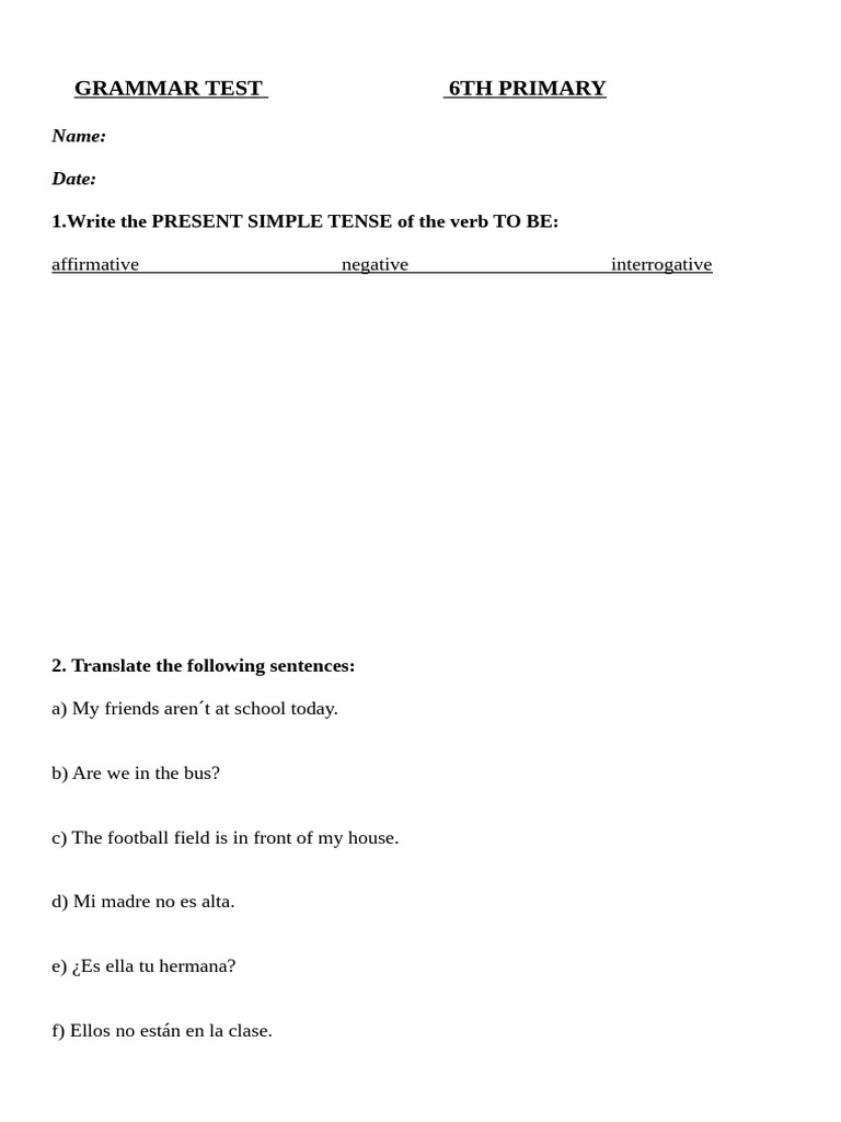 Grammar Test 1 | PDF