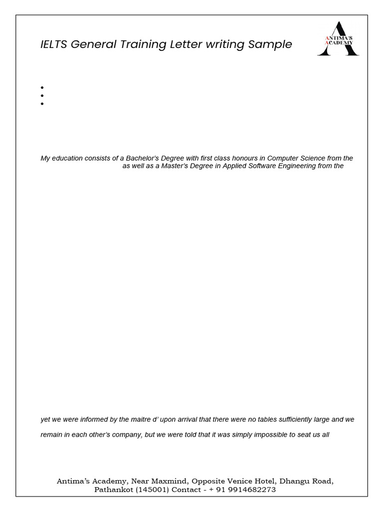 IELTS General Writing Task 1 Letter Samples | PDF