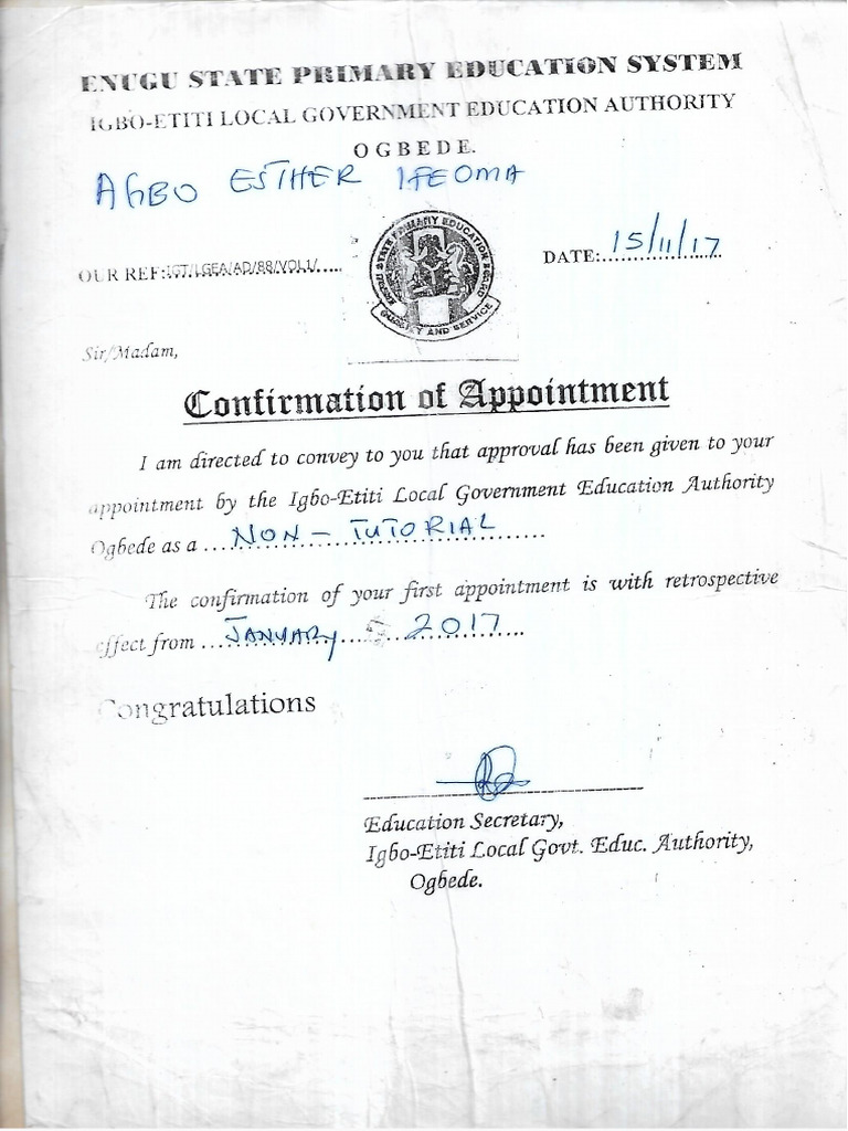 Comfirmation of Appointment | PDF
