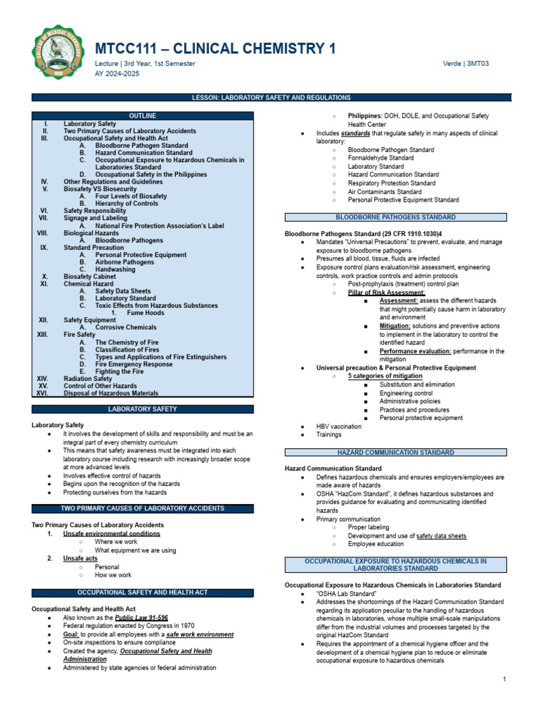 1 - LABORATORY SAFETY AND REGULATIONS (Final) | PDF | Personal ...