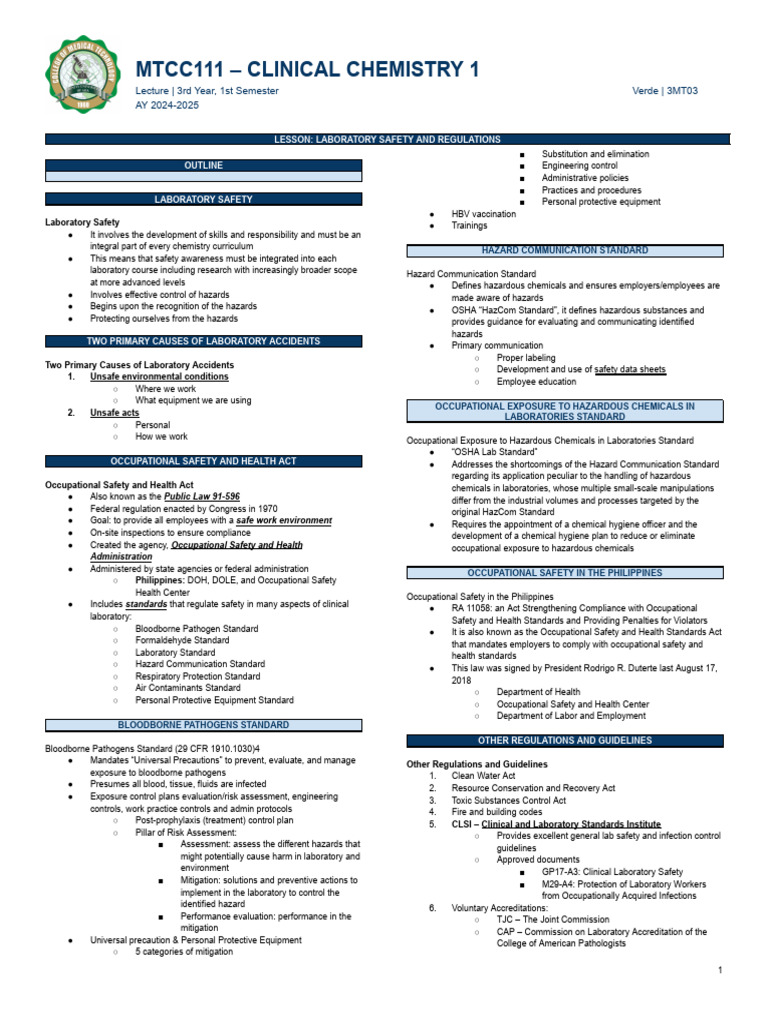 Laboratory Safety and Regulations Overview | PDF | Personal Protective ...