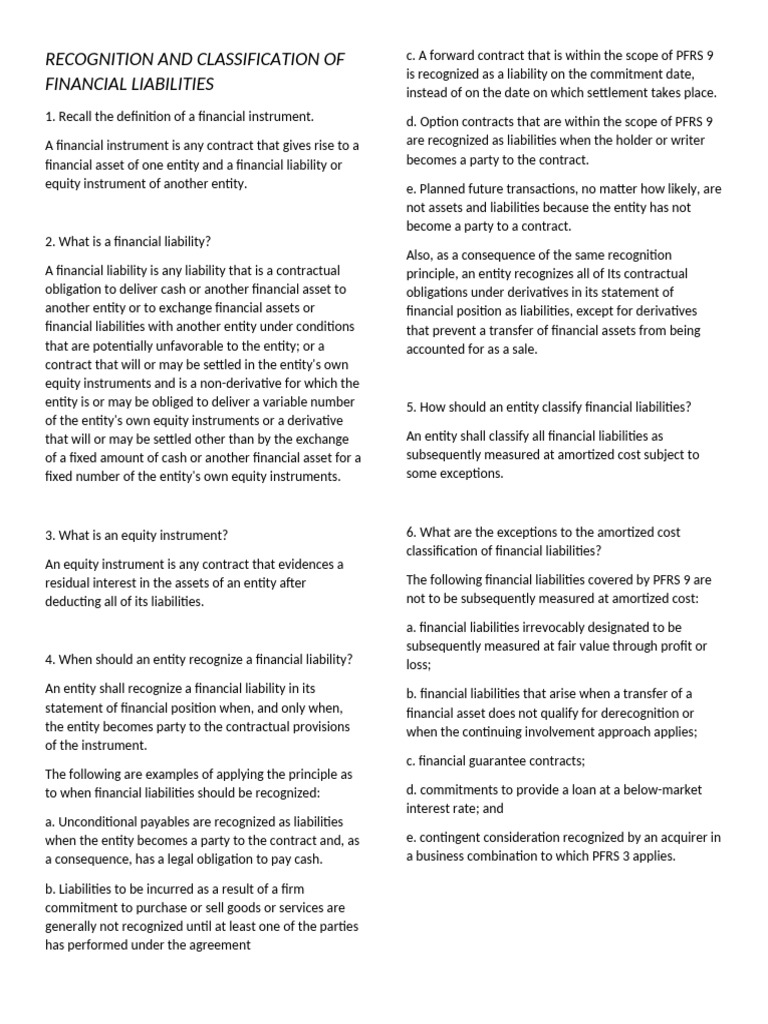 Recognition and Classification of Financial Liabilities | PDF | Equity ...