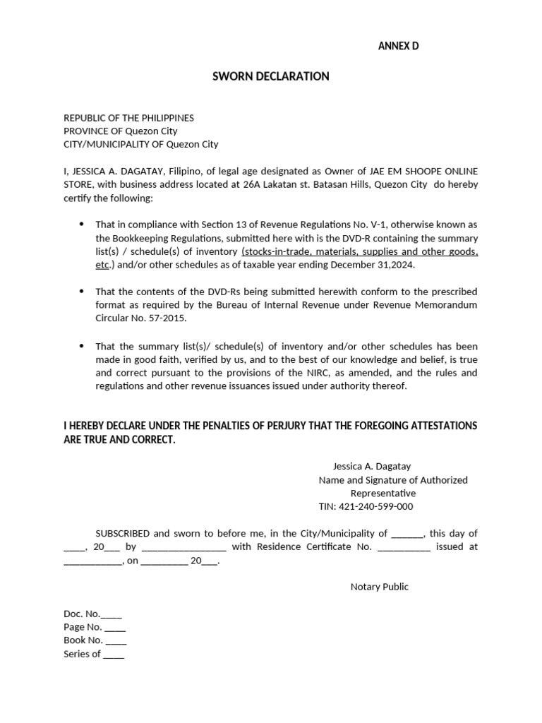 Sworn Declaration | PDF