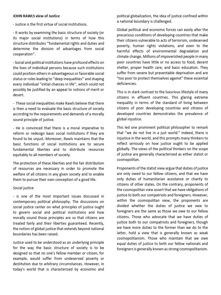 John Rawls' Justice Theory Explained | PDF | Justice | Crime & Violence