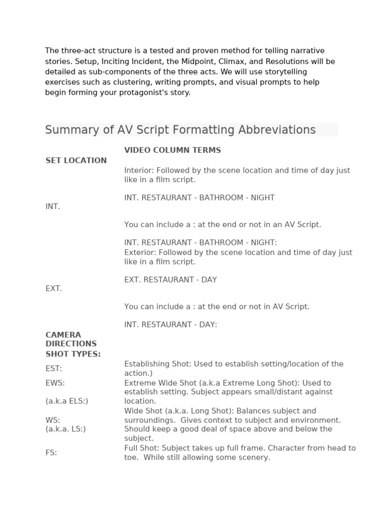 Three-Act Structure and AV Script Guide | PDF | Filmmaking