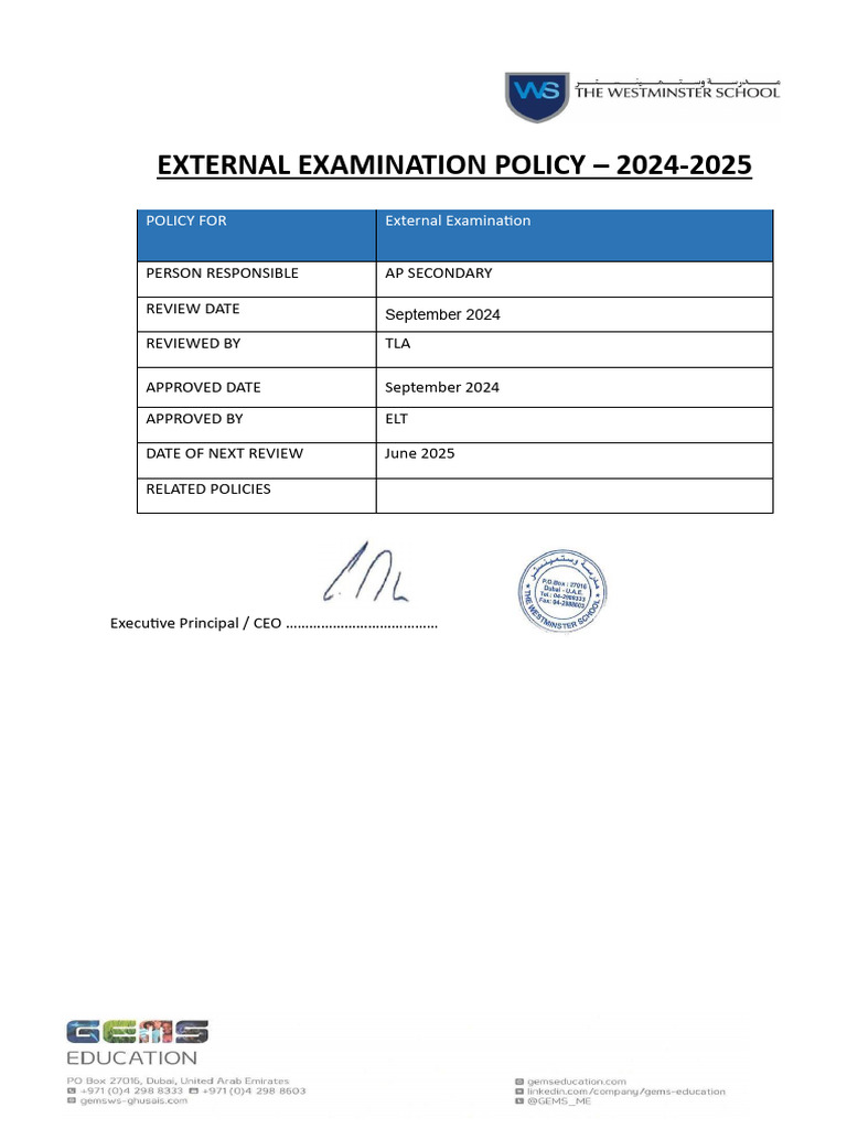 TWS External Examination Policy 2024-2025 | PDF | Qualifications ...