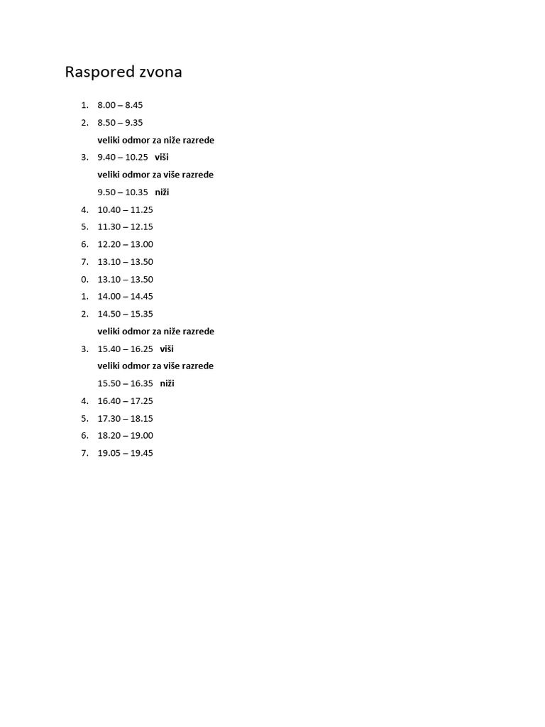 Raspored Zvona | PDF