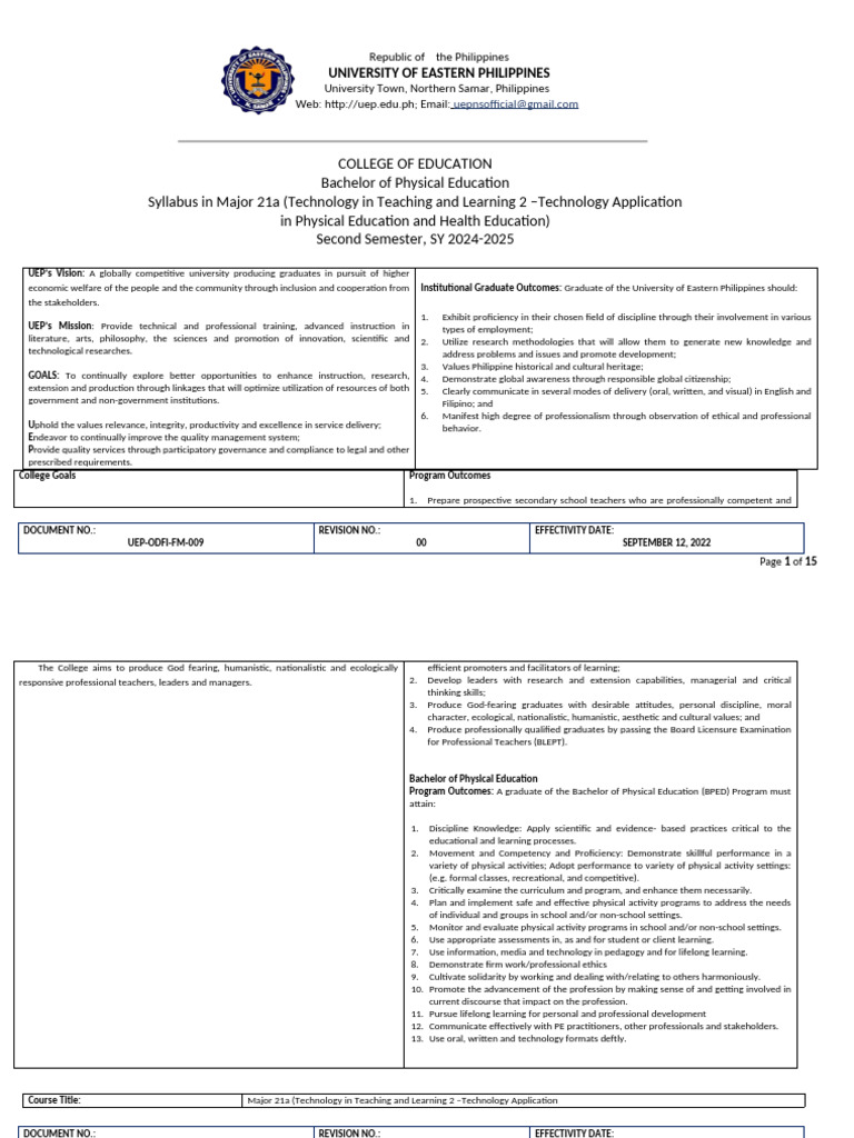 TTL-2-Syllabus-2nd-Sem-2024-2025_082706 | PDF | Educational Technology | Curriculum