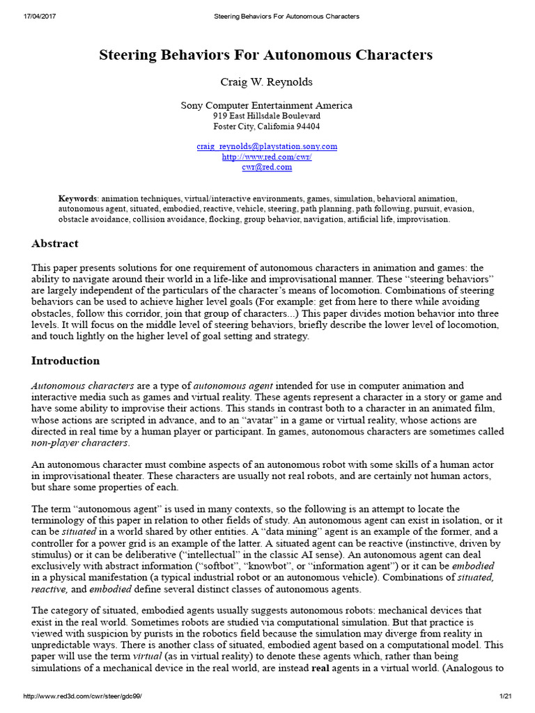 Steering Behaviors For Autonomous Characters | PDF | Euclidean Vector | Acceleration