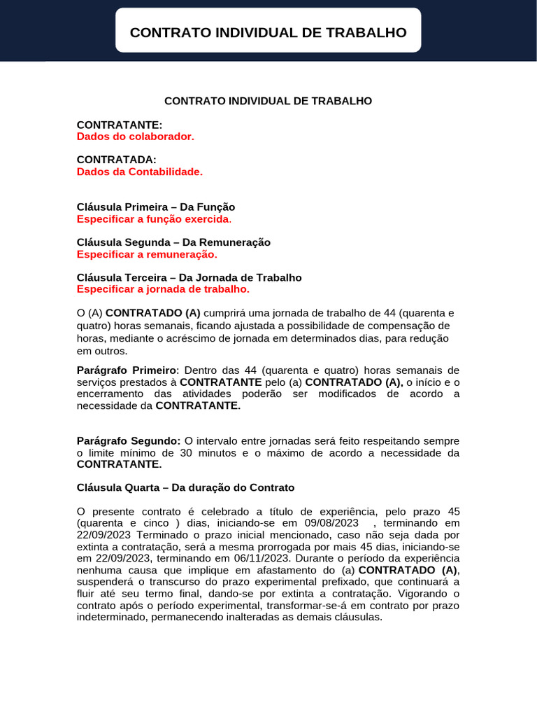 Modelo de Contrato de Trabalho Simples | PDF | Expediente