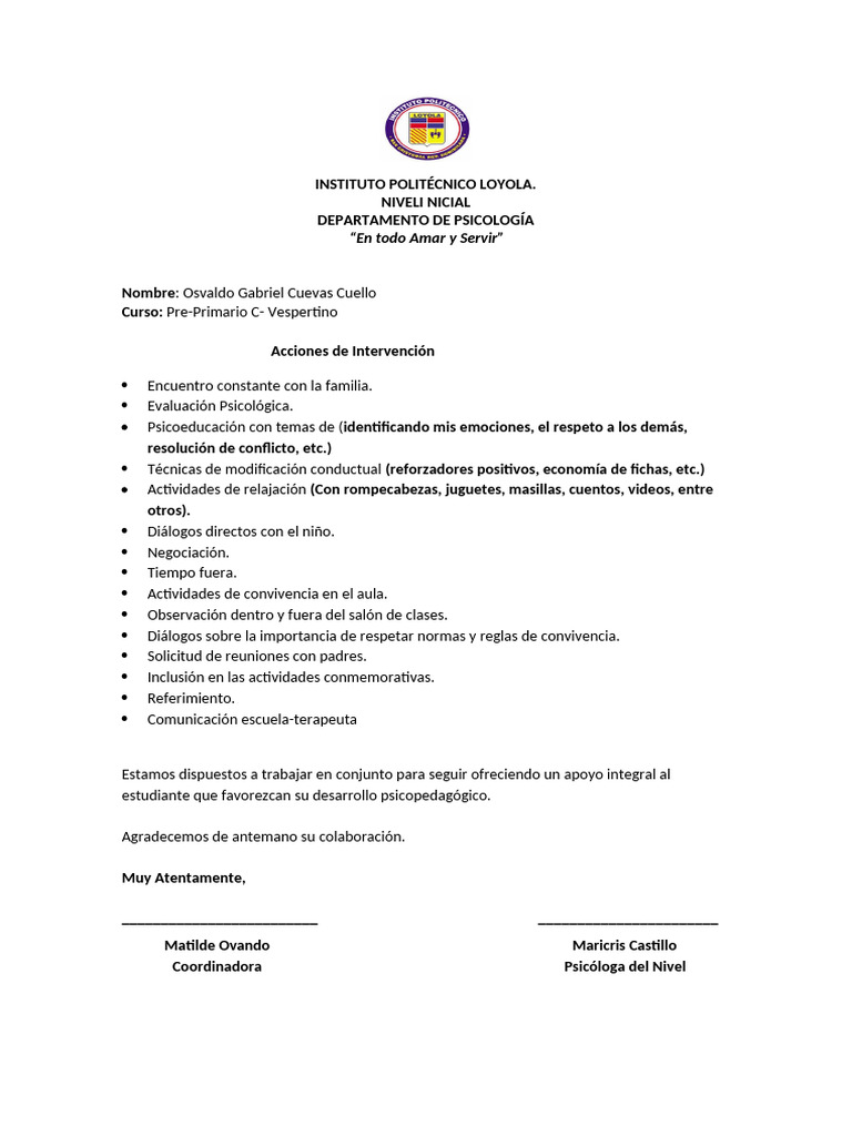 Intervenciones Psicológicas en Pre-Primaria | PDF | Sicología ...