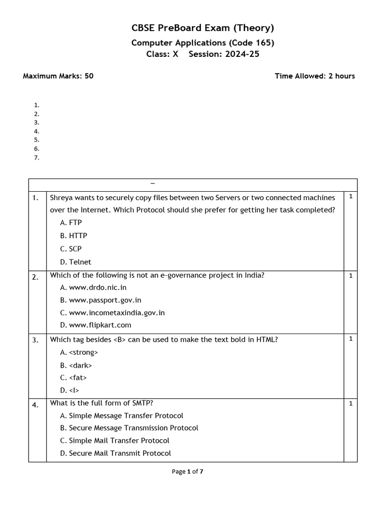 Class 10 Computer Applications Exam Paper | PDF | World Wide Web ...