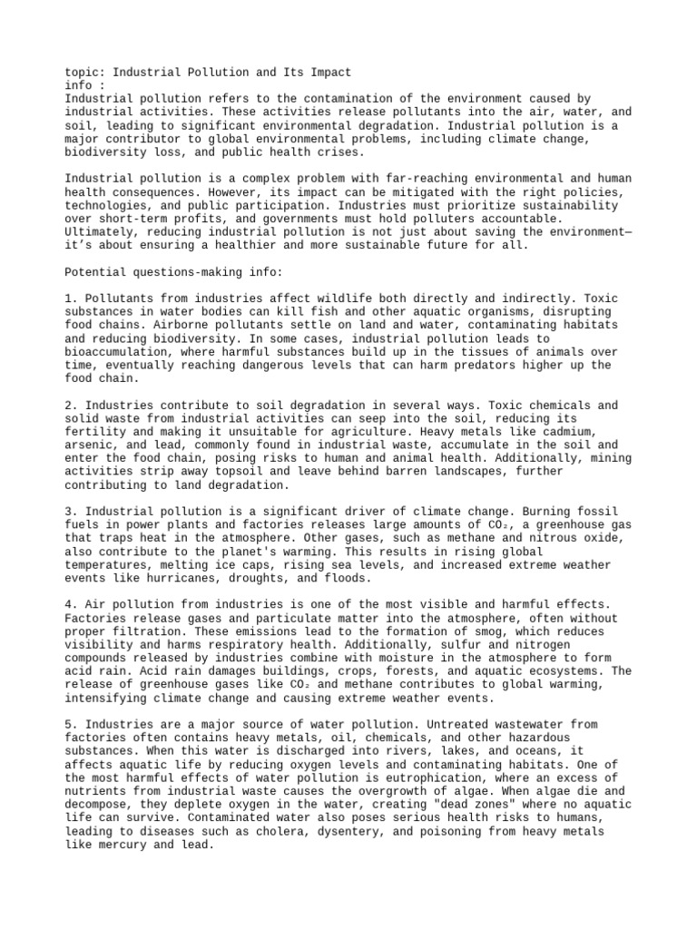 Industrial Pollution: Causes and Effects | PDF | Pollution | Water ...