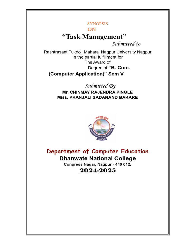 Task Management Synopsis | PDF | Postgre Sql | Operating System