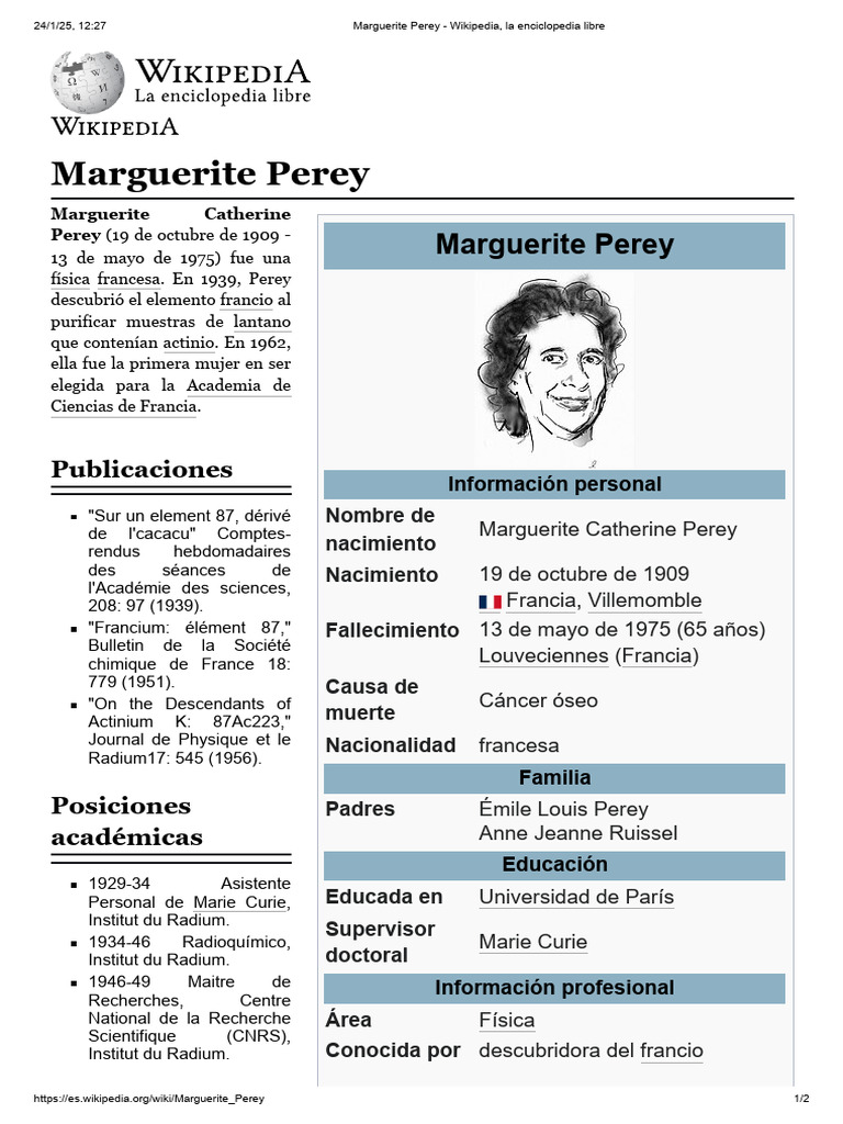 Marguerite Perey: Descubridora del Francio | PDF | Marie Curie | Francia