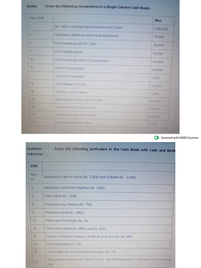Cash Book Questions | PDF