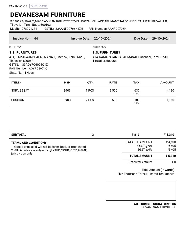 S_S__FURNITURES_Sales_Invoice_44 2 | PDF | Economy Of India ...