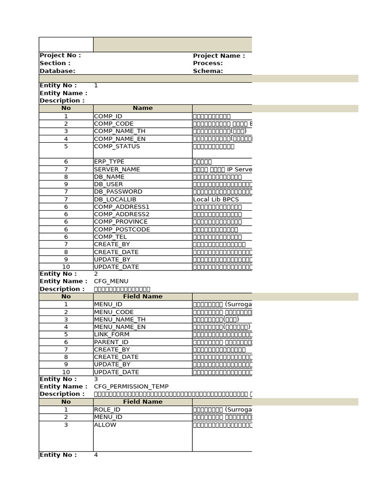 Data Dictionary - ระบบวางบิล BTF | PDF