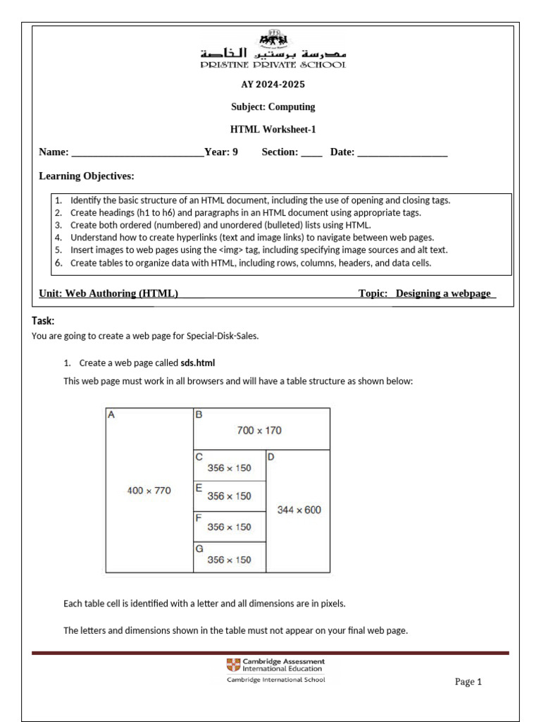 Y9 - Webauthoring Worksheet - 1 | PDF | World Wide Web | Internet & Web