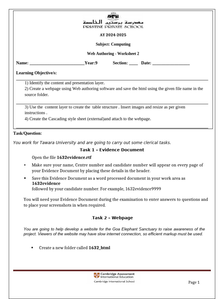 Y9_Webauthoring Worksheet_2 | PDF | World Wide Web | Internet & Web