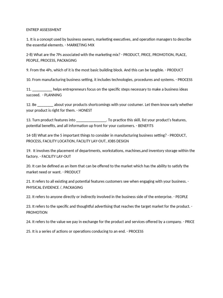 Entrep Assessment-Wps Office | PDF