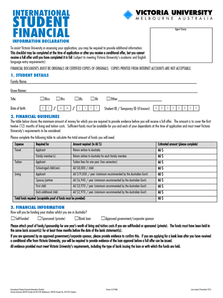 VU Melbourne Financial Declaration Form | PDF