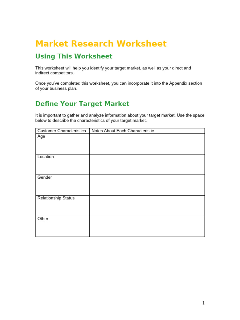 Target Market Analysis Worksheet | PDF