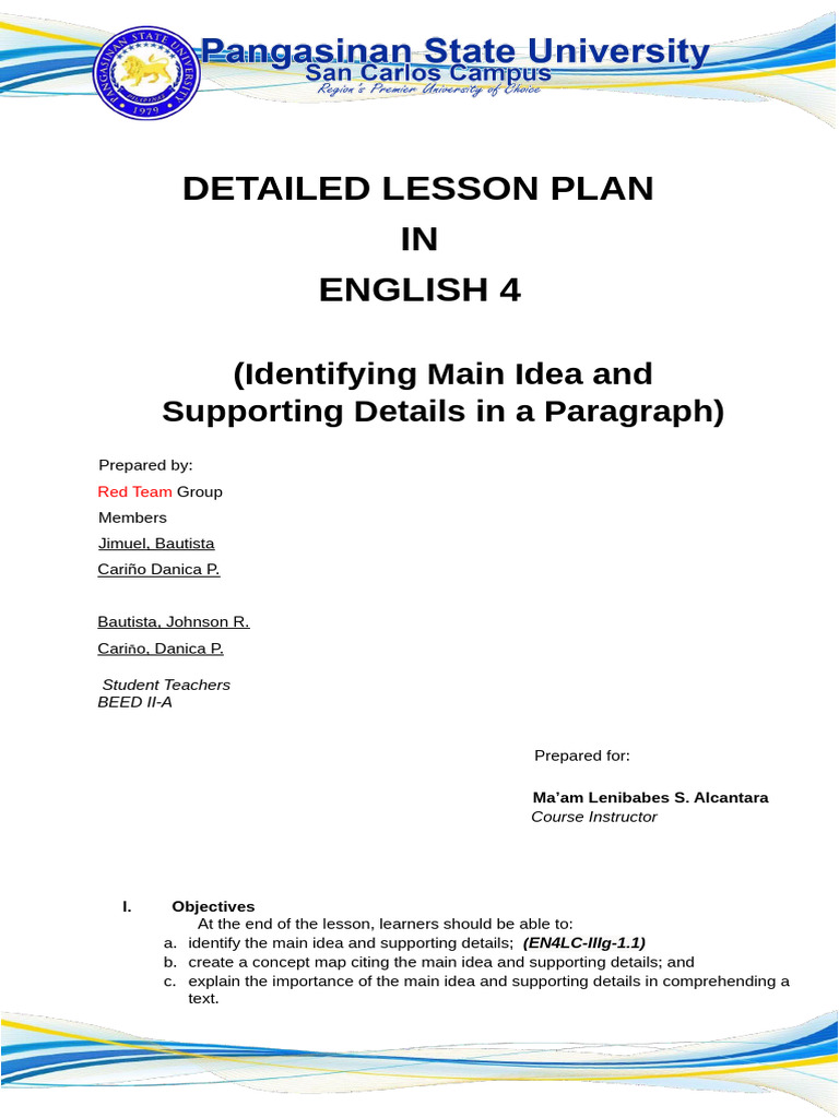 Main Idea and Supporting Details Lesson | PDF | Reading Comprehension