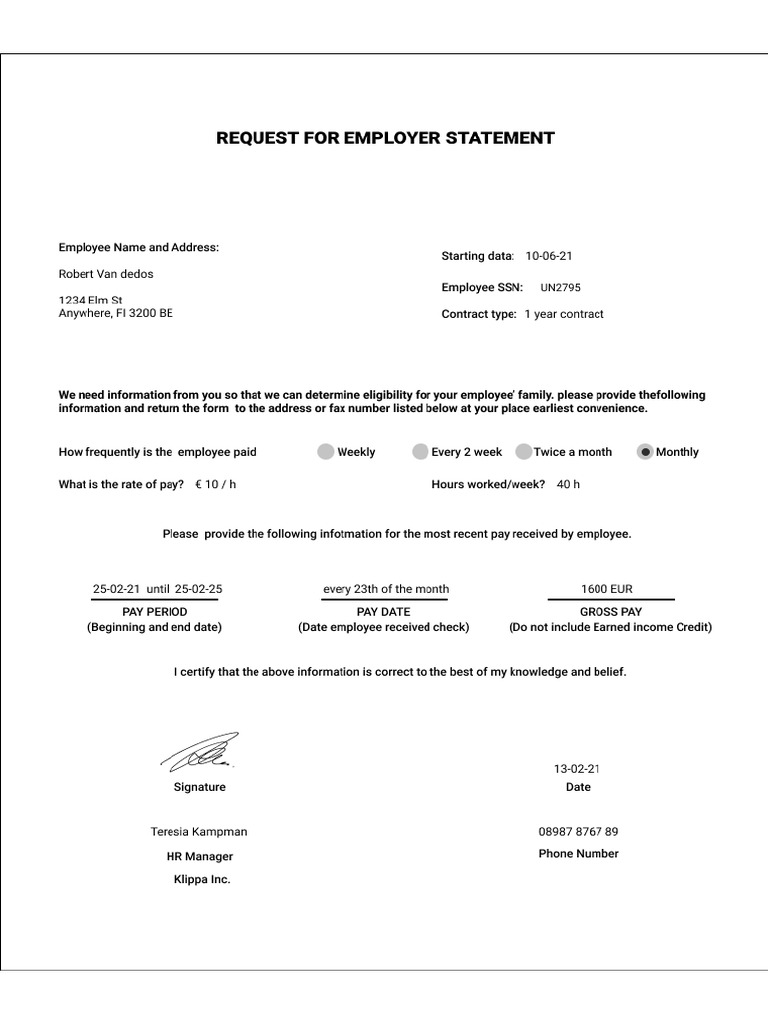 Uk Employer Statement Example | PDF
