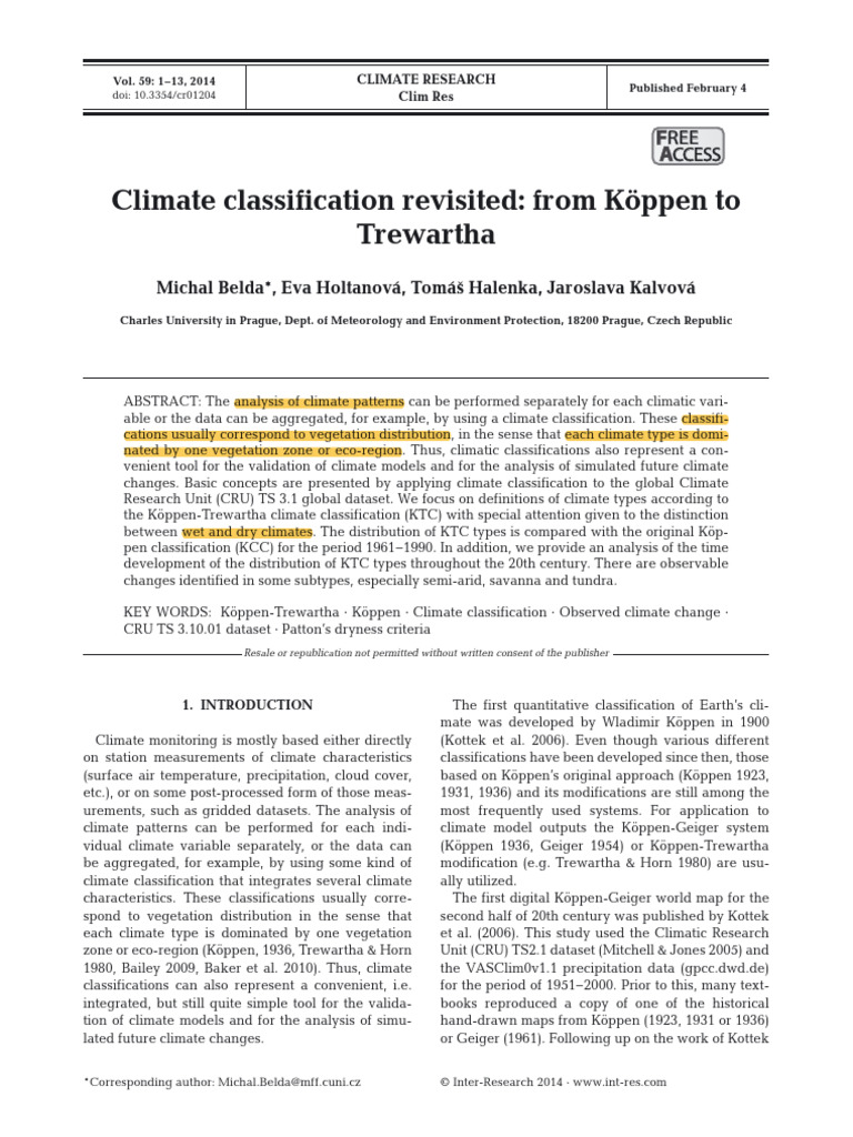 Climate Classification Revisited - From Köppen To Trewartha | PDF ...