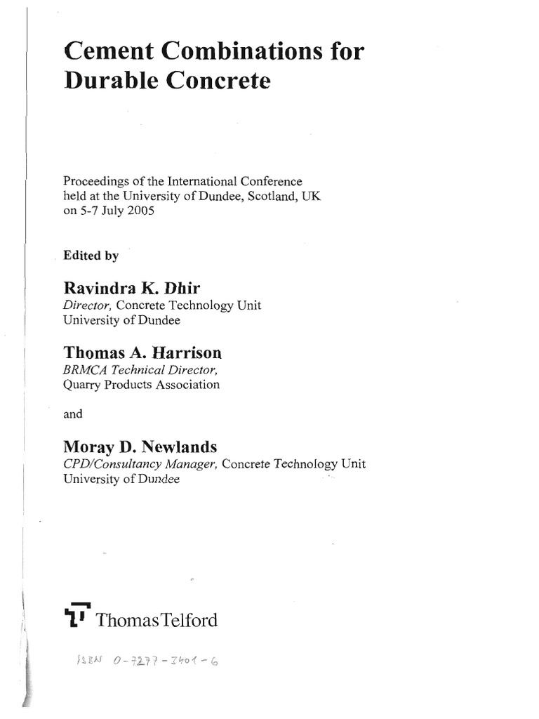 Cement Combinations For Durable Concrete 2005 | PDF