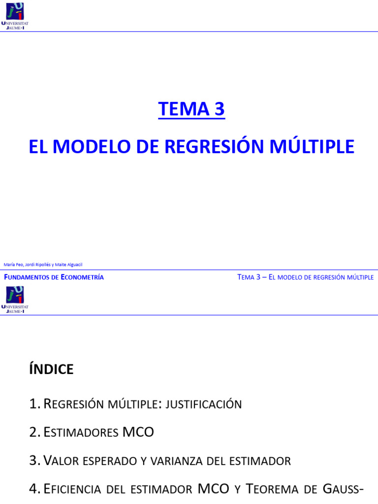 Tema 3 | PDF | Mínimos cuadrados ordinarios | Regresión lineal