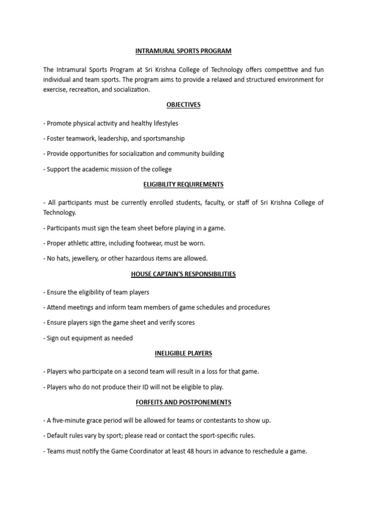 Intramural Sports Program 2024-25 | PDF | Sports