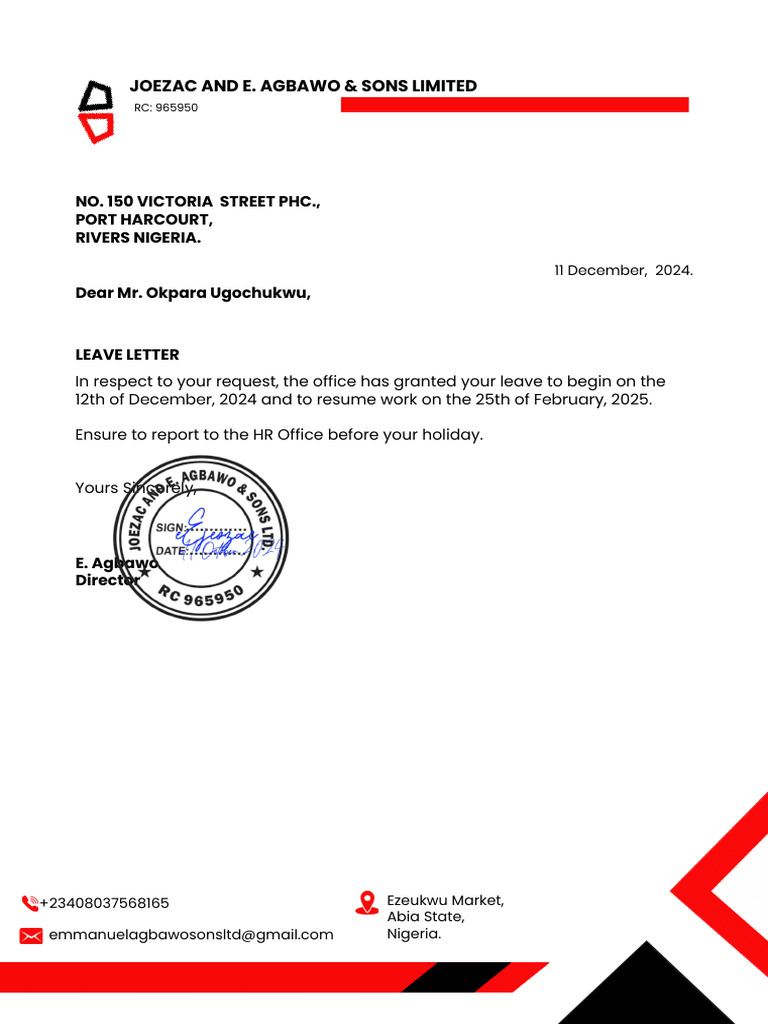 Leave Approval Notification Letter | PDF