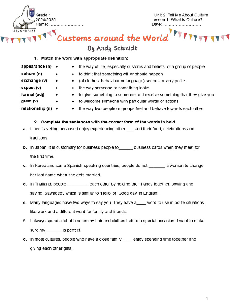 Lesson 1 - What Is Culture - Customs | PDF