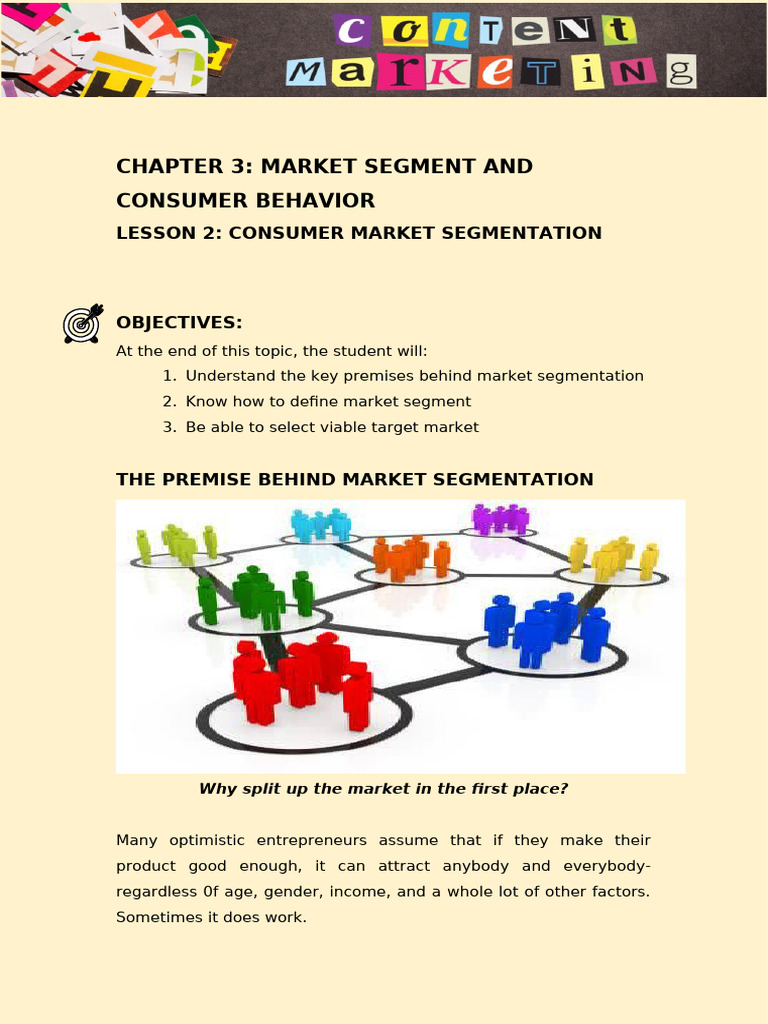 Chapter 3 Lesson 2 (Market Segment and Consumer Behavior) | PDF | Market Segmentation | Brand