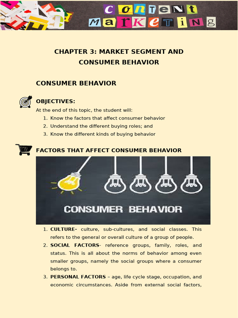 Chapter 3 Lesson 1 (Market Segment and Consumer Behavior) | PDF | Behavior | Consumer Behaviour