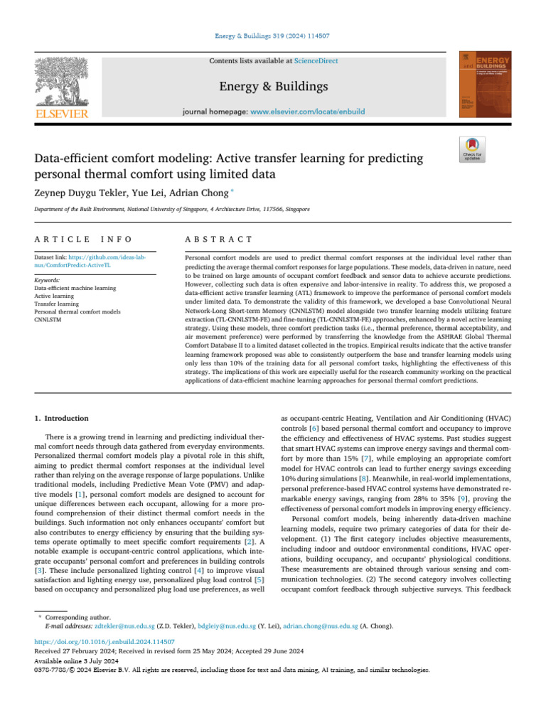 Paper2 Data-Efficient Comfort Modeling Active Transfer Learning For Predicting Personal Thermal ...