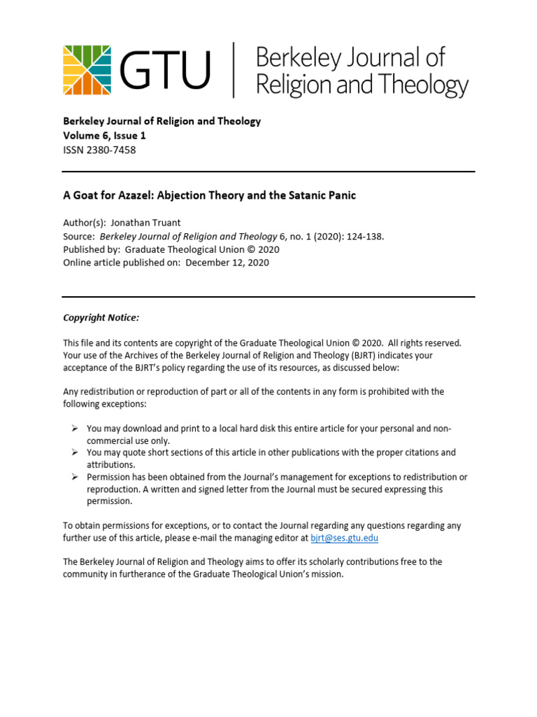 A_Goat_for_Azazel_Abjection_Theory_and_t | PDF | Satanism | Psychotherapy