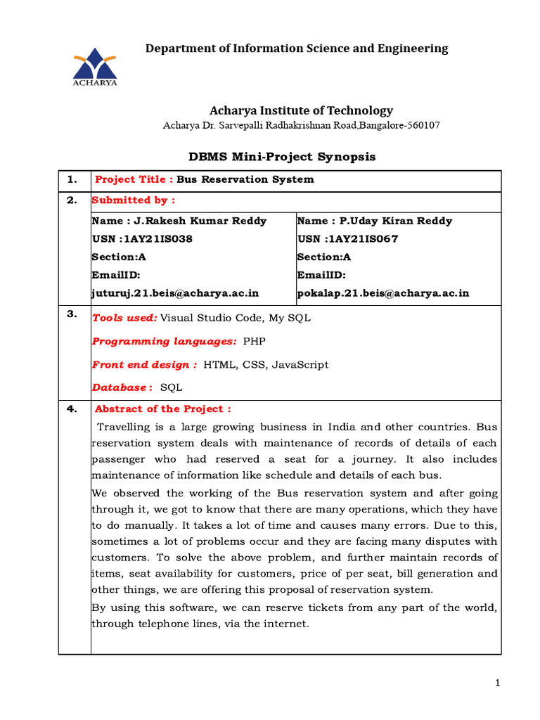 DBMS Mini Project Synopsis Format (2023-2024) | PDF | Databases | Software Development