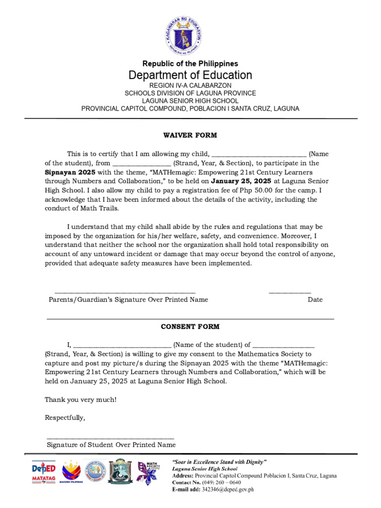 Sipnayan 2025 Waiver and Consent Form | PDF