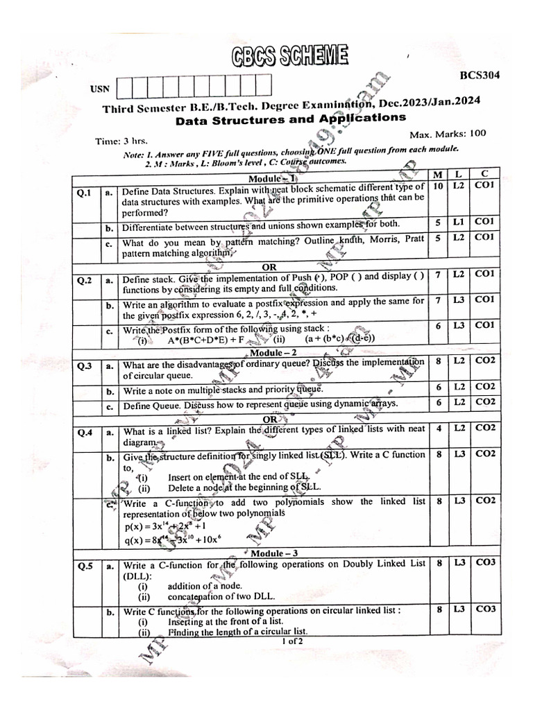 Previous Year QP BCS304 | PDF