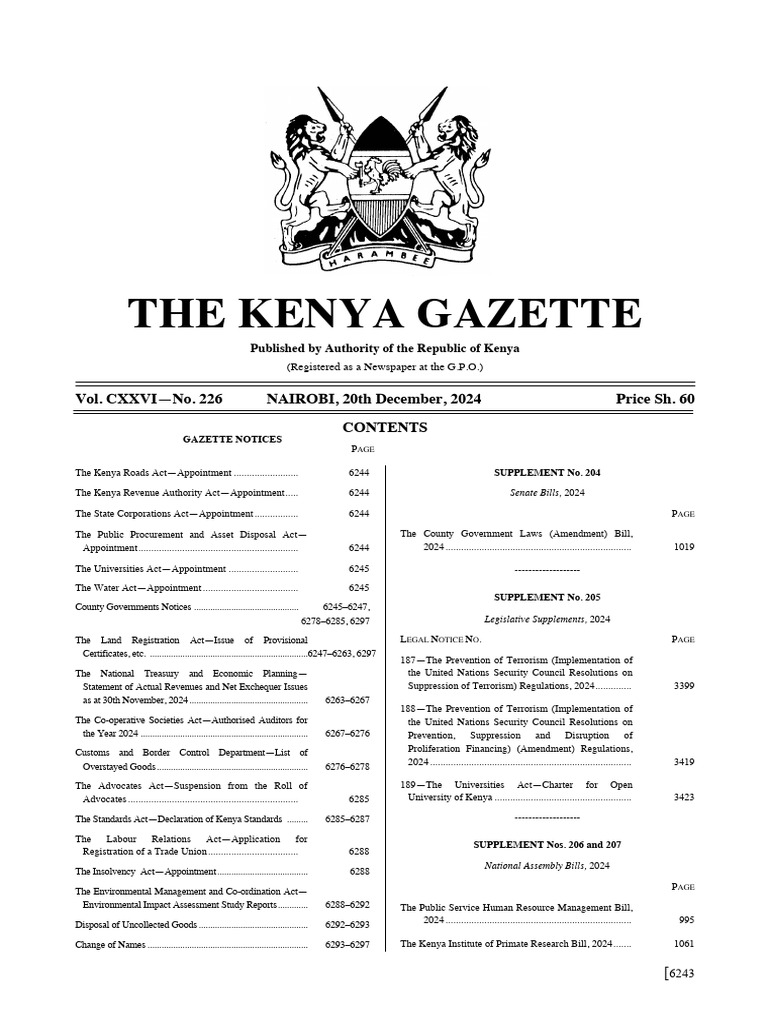 Kenya Gazette Notices - December 20, 2024 | PDF | Government