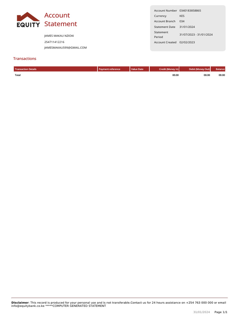 Equity Bank Statement | PDF