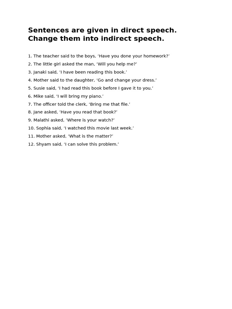 Convert Direct Speech to Indirect Speech | PDF