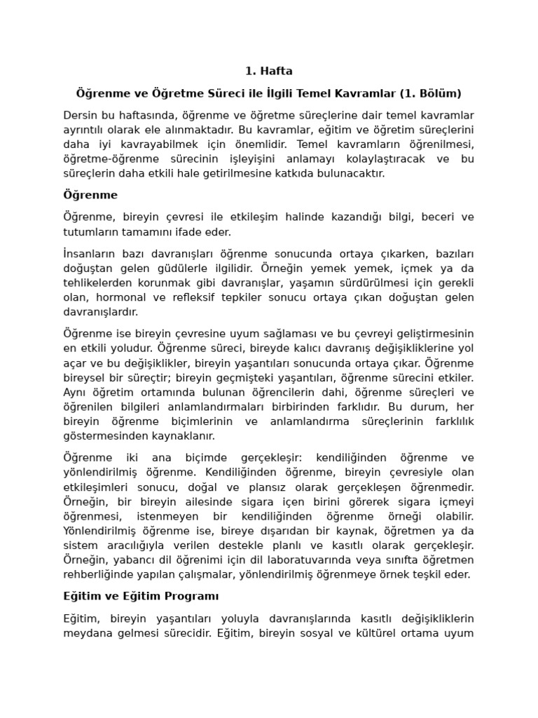Hafta Ders Notları | PDF