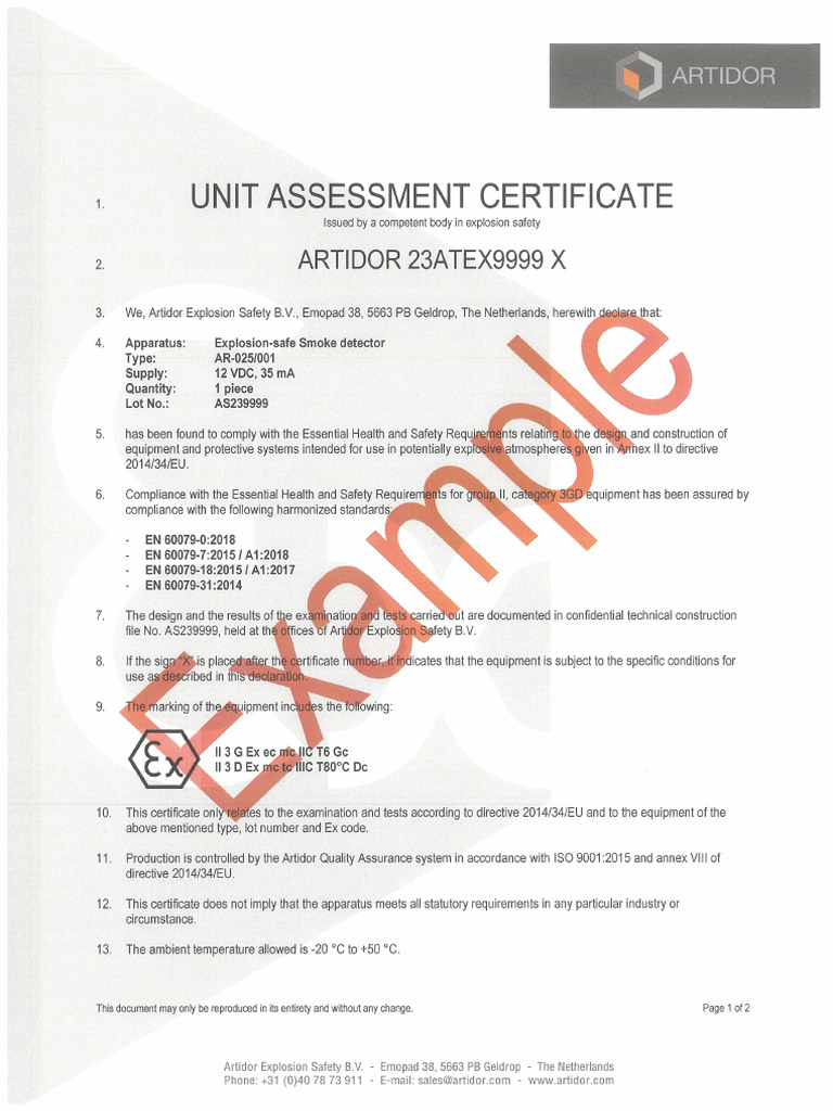 AR-025 Example Certificate 01-2023 | PDF