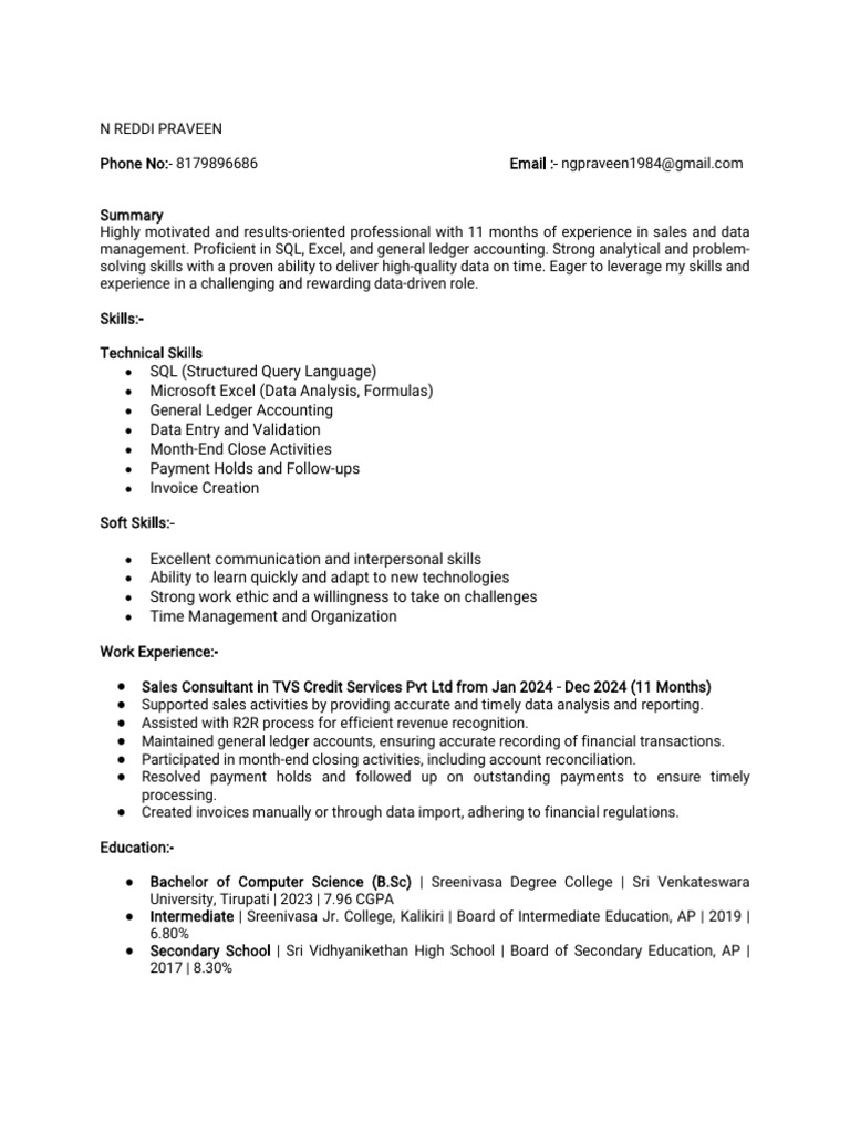 Praveen CV | PDF | Sql | Computing