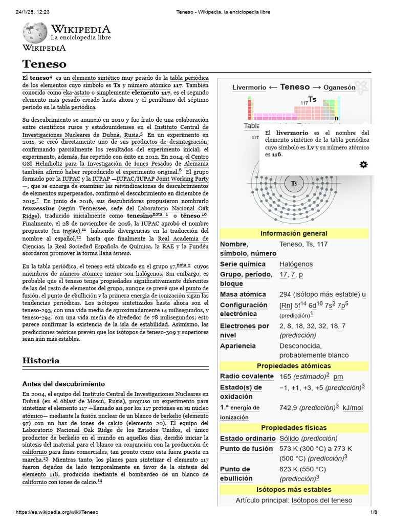 Teneso - Wikipedia, la enciclopedia libre | PDF | Elementos químicos ...