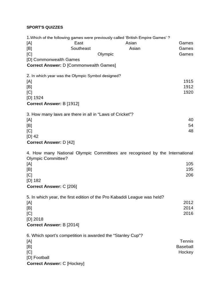 Sports Quiz: Trivia and Facts | PDF | Sports